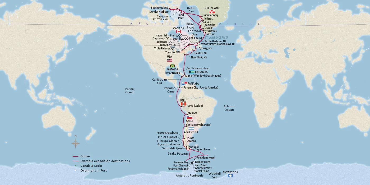 Arctic to Antarctic Explorer - 2027 Itinerary - Nuuk to Ushuaia | Viking®