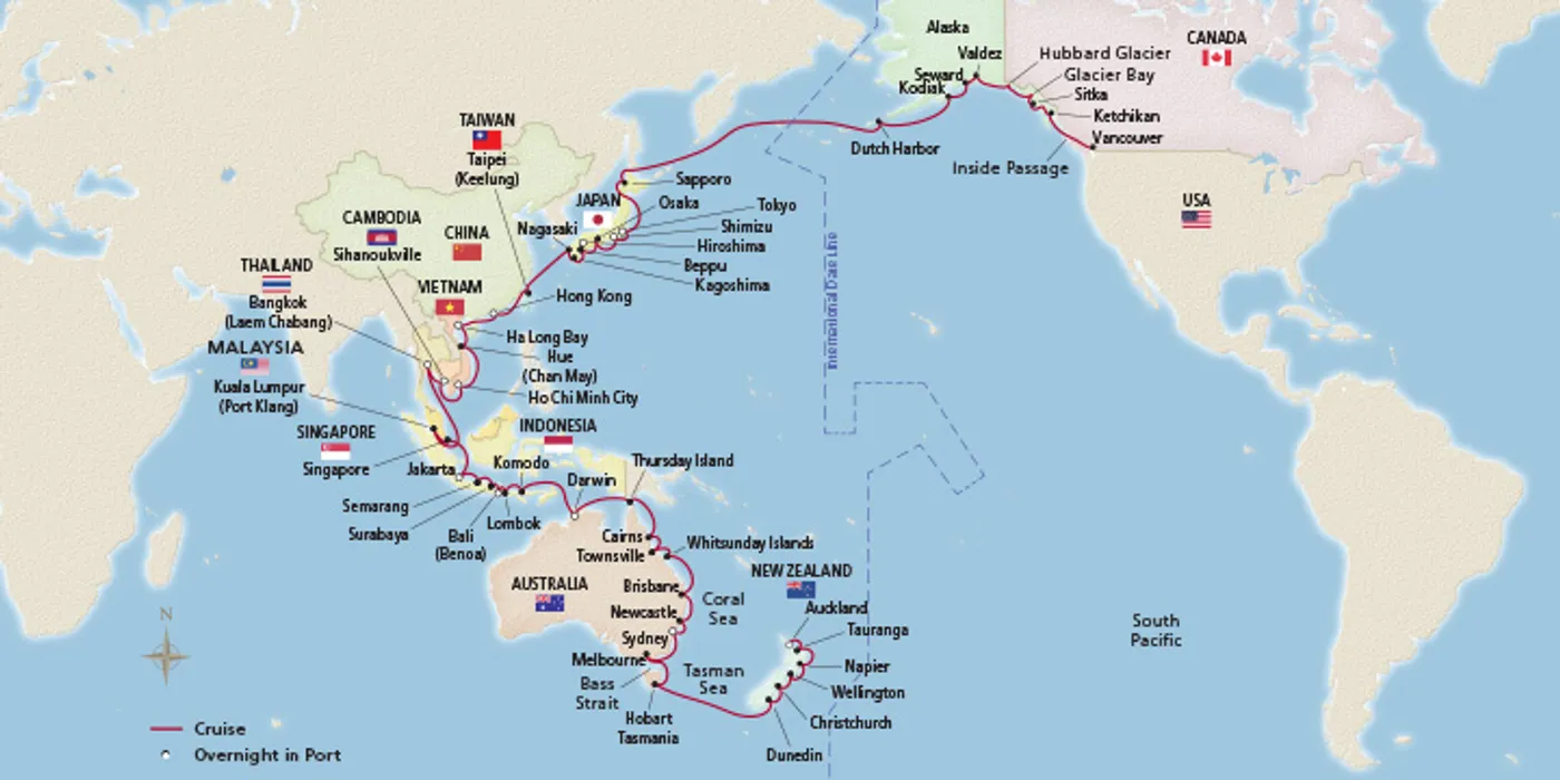 Grand Pacific Explorer - Itinerary - Auckland to Vancouver, British ...