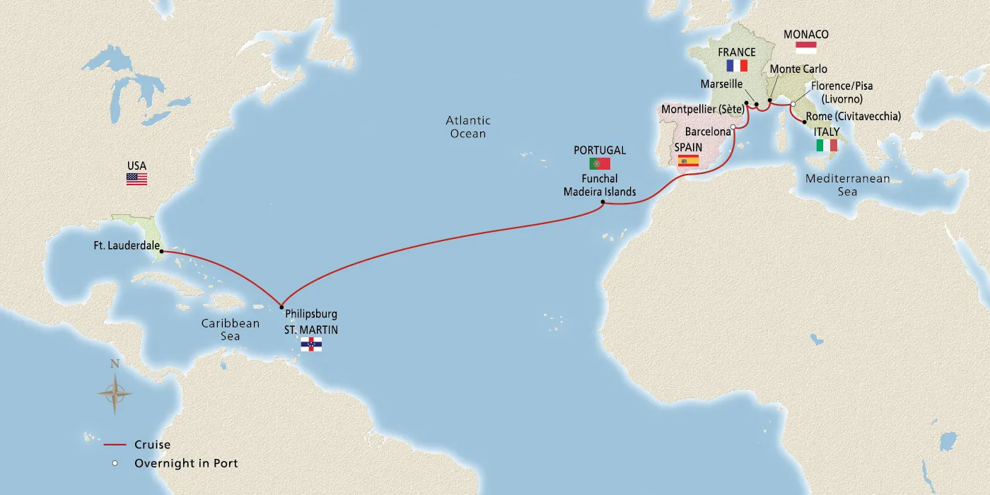 Atlantic Crossing & Mediterranean - Itinerary - Ft. Lauderdale, Florida ...