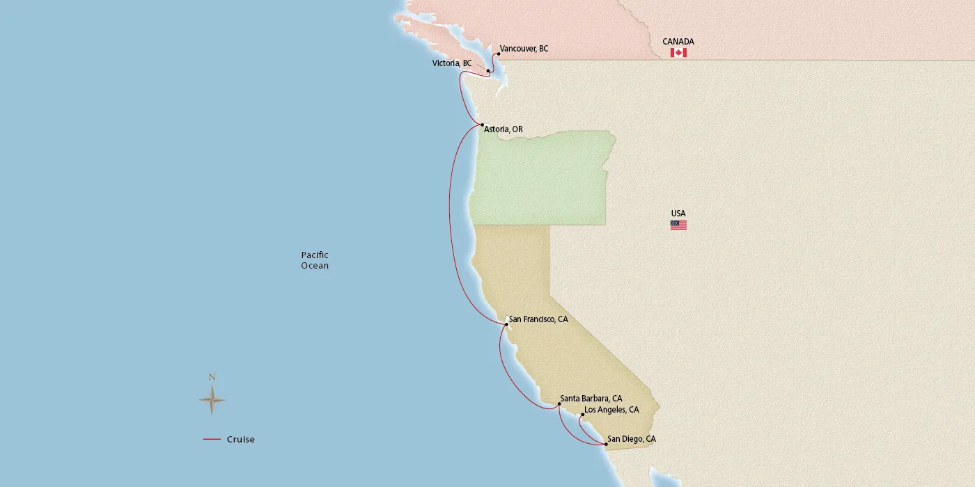 Pacific Coast Explorer - 2025 Itinerary - Los Angeles, California to ...